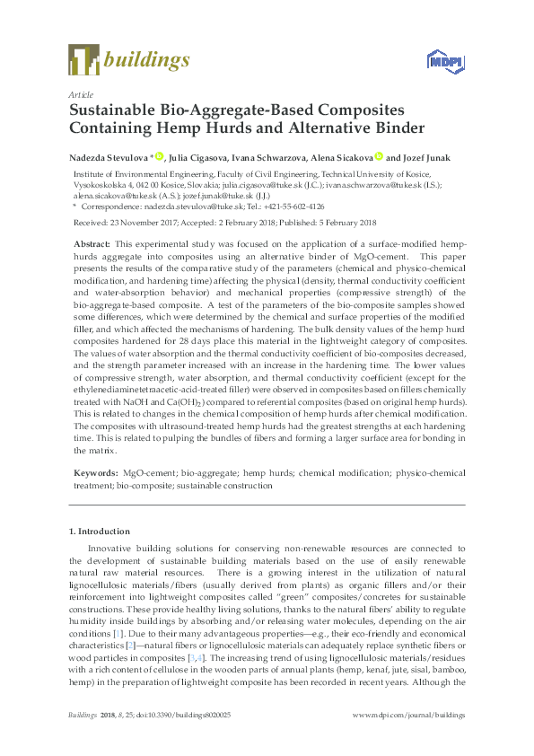 (PDF) Sustainable Bio-Aggregate-Based Composites Containing Hemp Hurds ...