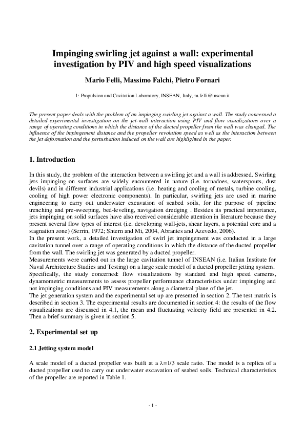 (PDF) Impinging swirling jet against a wall: experimental investigation ...