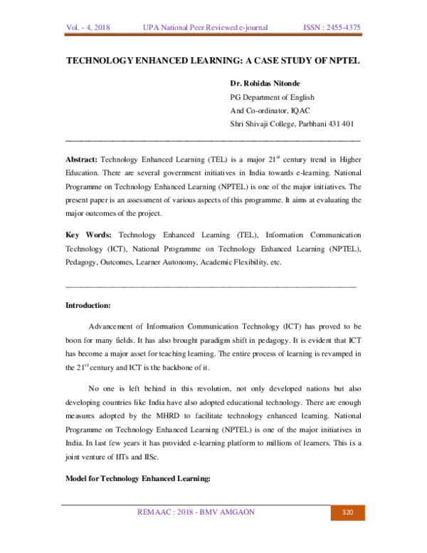 (PDF) TECHNOLOGY ENHANCED LEARNING: A CASE STUDY OF NPTEL