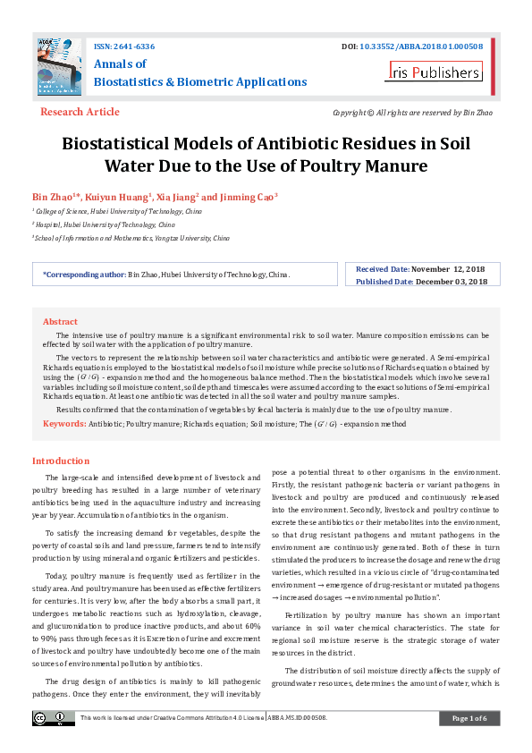 (PDF) Biostatistical Models of Antibiotic Residues in Soil Water Due to ...