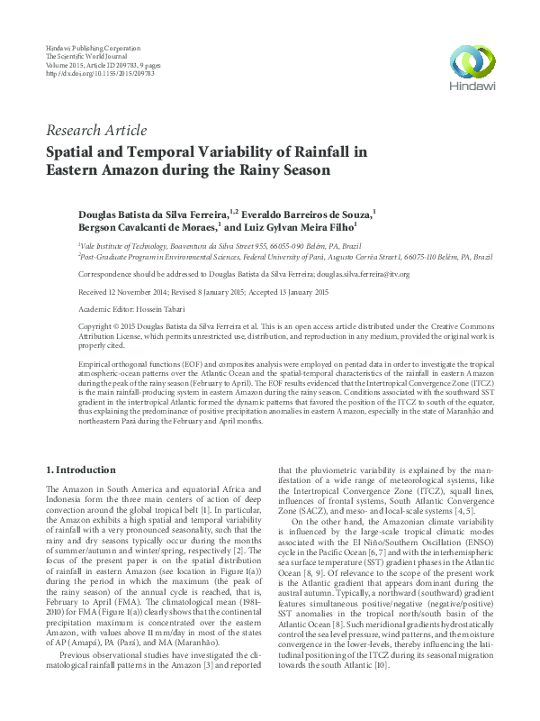 Pdf Spatial And Temporal Variability Of Rainfall In Eastern Amazon