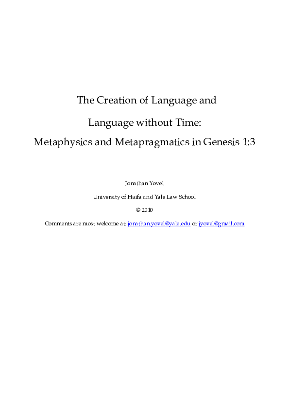 (PDF) The Creation of Language and Language without Time: Metaphysics ...