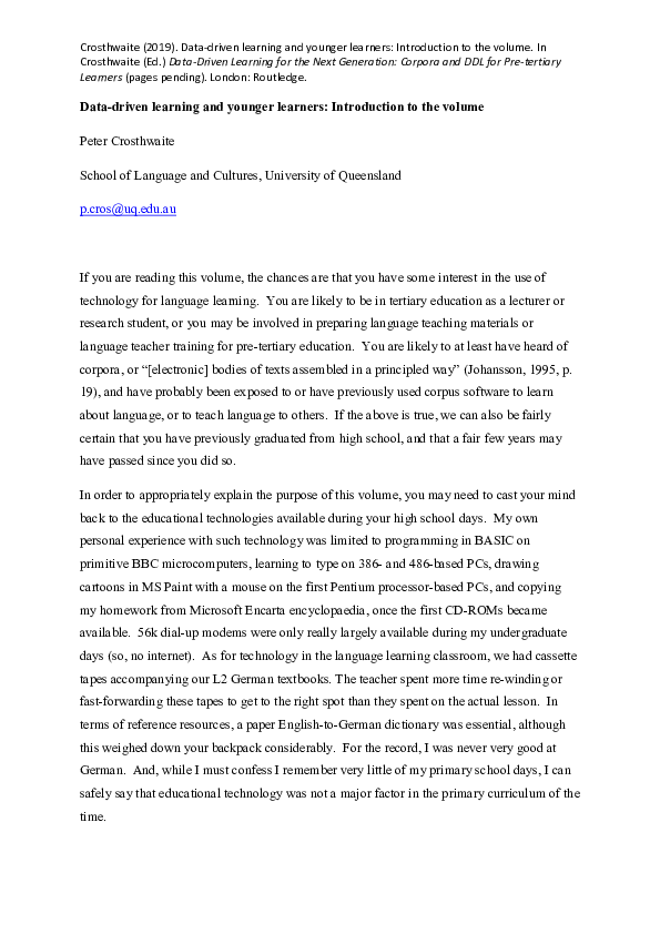 (PDF) Data-driven learning and younger learners: Introduction to the ...