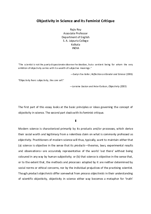 (PDF) Objectivity in Science and its Feminist Critique