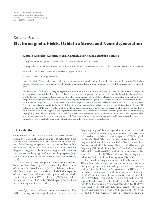 (PDF) Electromagnetic Fields, Oxidative Stress, and Neurodegeneration