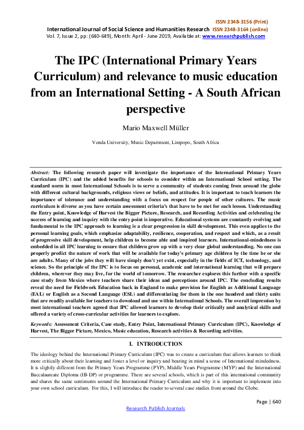 (PDF) The IPC (International Primary Years Curriculum) and relevance to ...