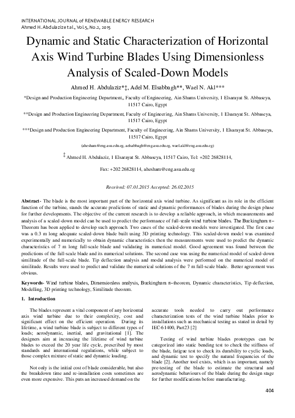 (PDF) Dynamic and Static Characterization of Horizontal Axis Wind Turbine Blades Using ...