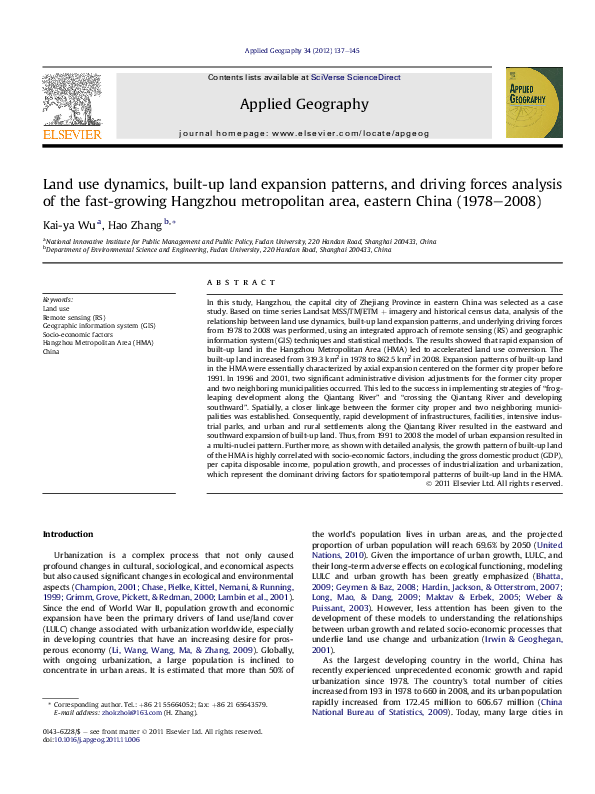 (PDF) Land use dynamics, built-up land expansion patterns, and driving forces analysis of the ...