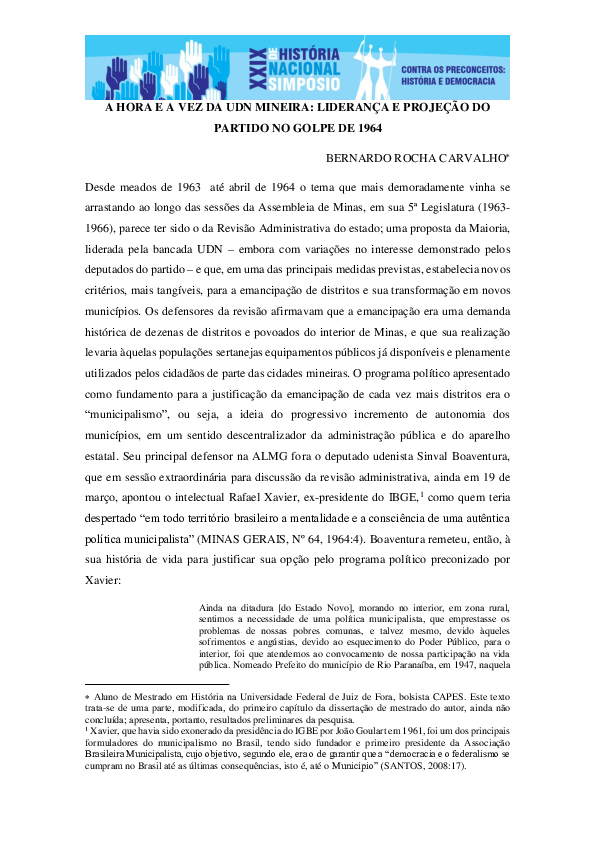 (PDF) A hora e a vez da UDN mineira: liderança e projeção do partido no ...