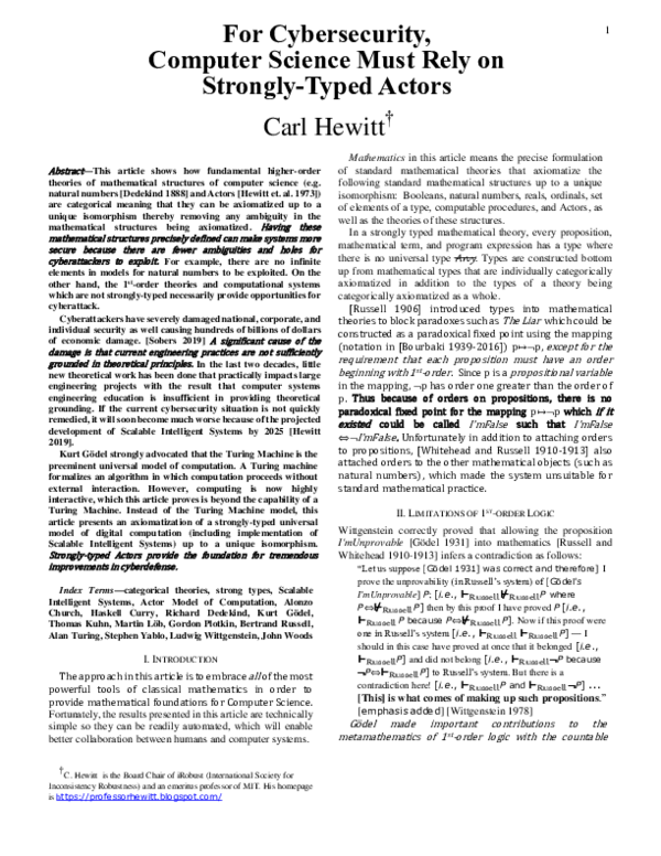 (PDF) For Cybersecurity, Computer Science Must Rely on Strongly-Typed ...
