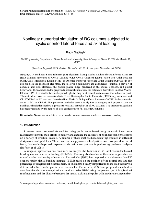 (PDF) Nonlinear numerical simulation of RC columns subjected to cyclic oriented lateral force ...
