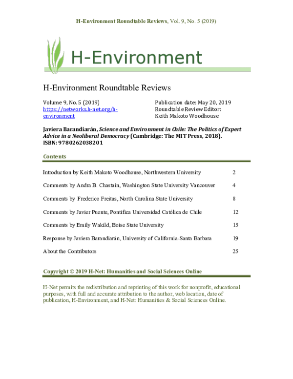 (PDF) Roundtable Review of Barandiaran, Science and Environment in Chile