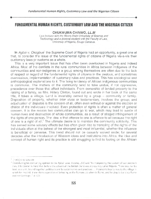 (PDF) FUNDAMENTAL HUMAN RIGHTS, CUSTOMARY LAW AND THE NIGERIAN CITIZEN