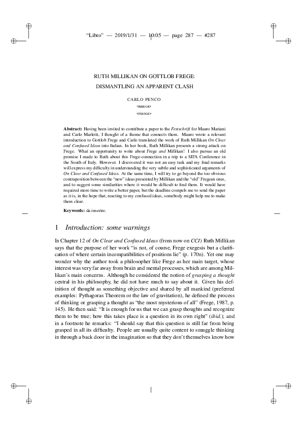 (PDF) Ruth Millikan and Gottlob Frege: Dismantling an Apparent Clash - 2019