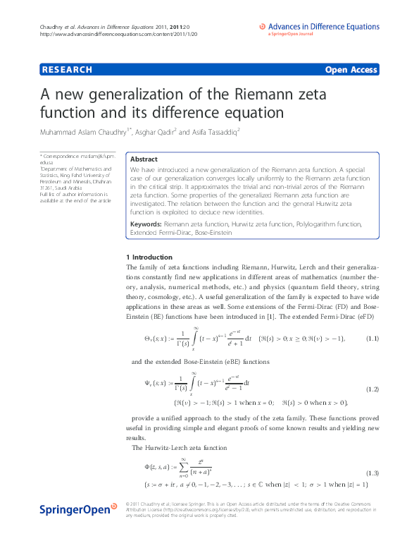 (PDF) A new generalization of the Riemann zeta function and its ...