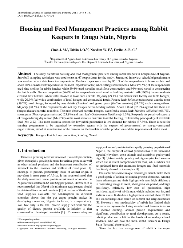 (PDF) Housing and Feed Management Practices among Rabbit Keepers in ...