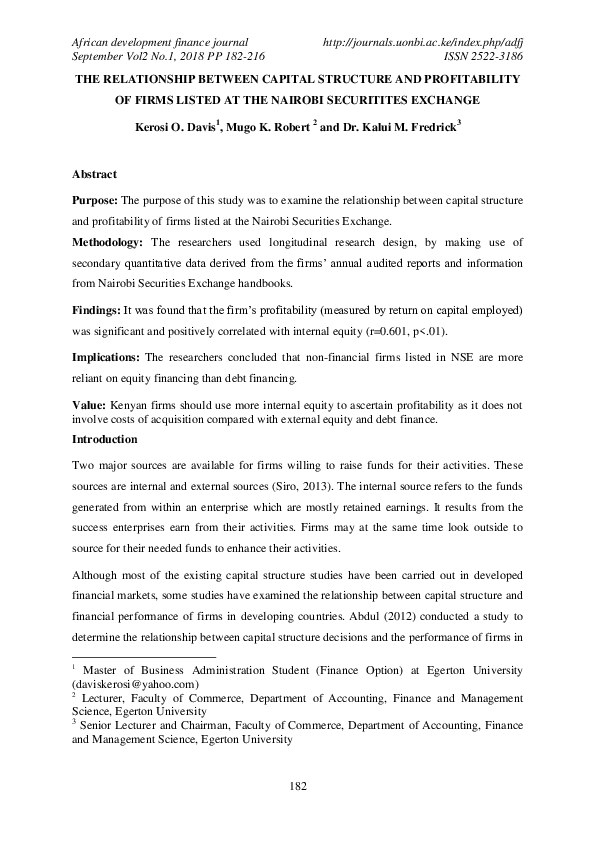 (PDF) THE RELATIONSHIP BETWEEN CAPITAL STRUCTURE AND PROFITABILITY OF FIRMS LISTED AT THE ...
