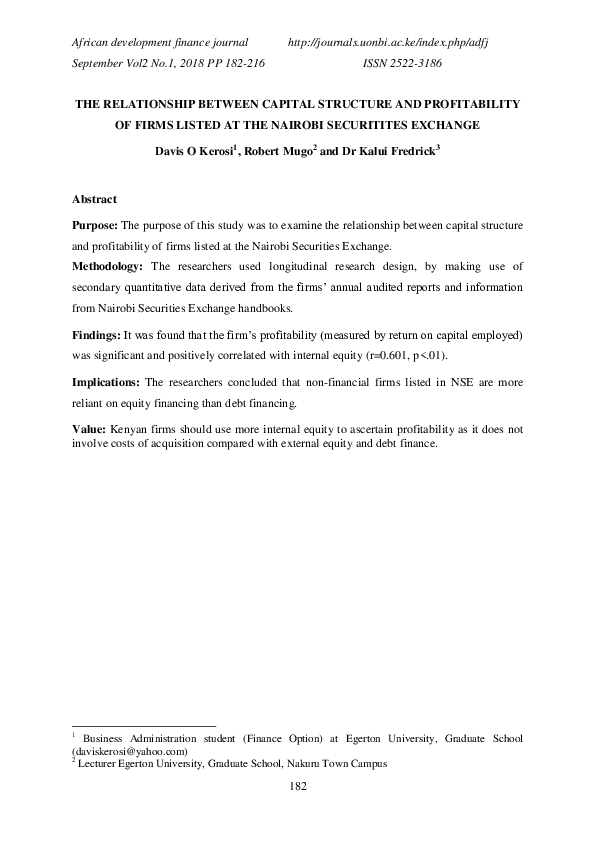 (PDF) THE RELATIONSHIP BETWEEN CAPITAL STRUCTURE AND PROFITABILITY OF FIRMS LISTED AT THE ...