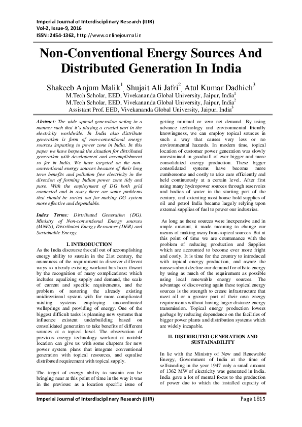 (PDF) Non-Conventional Energy Sources And Distributed Generation In India