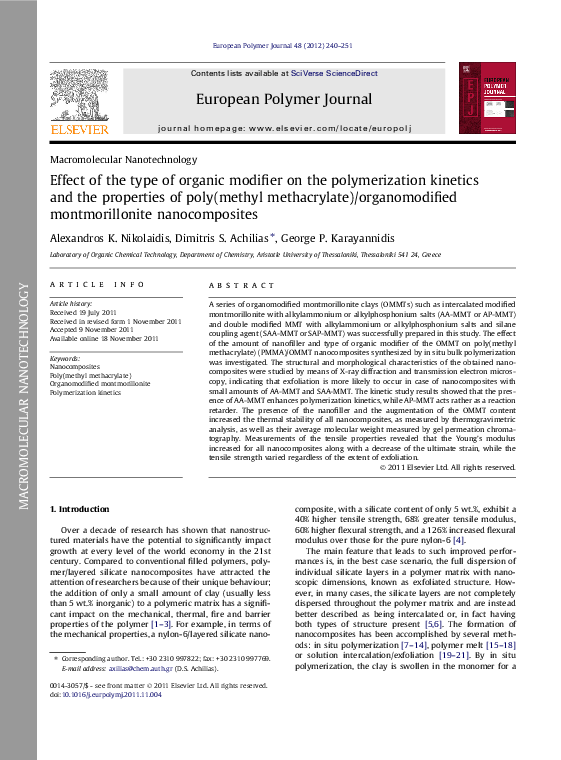 (PDF) Effect of the type of organic modifier on the polymerization ...