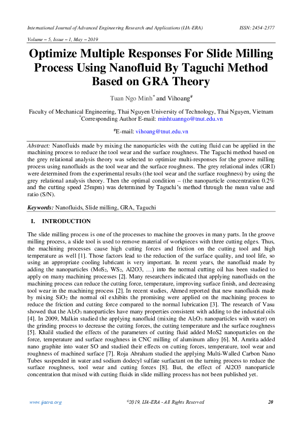 (PDF) Optimize Multiple Responses For Slide Milling Process Using Nanofluid By Taguchi Method ...