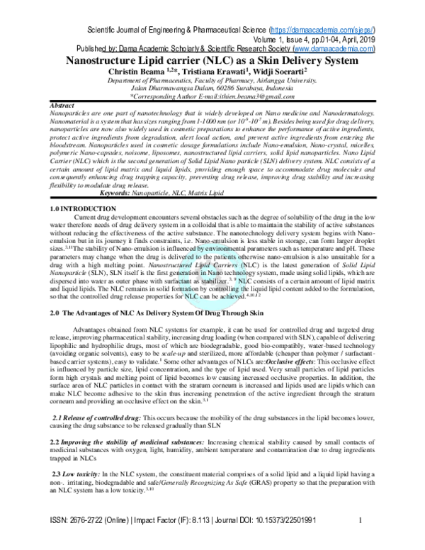 (PDF) Nanostructure Lipid carrier (NLC) as a Skin Delivery System