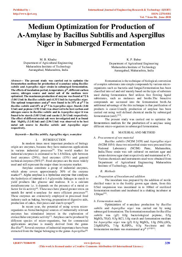 (PDF) Optimization of Fermentation Medium for α-Amylase Production