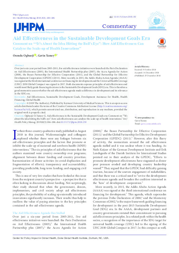 (PDF) Aid Effectiveness in the Sustainable Development Goals Era ...