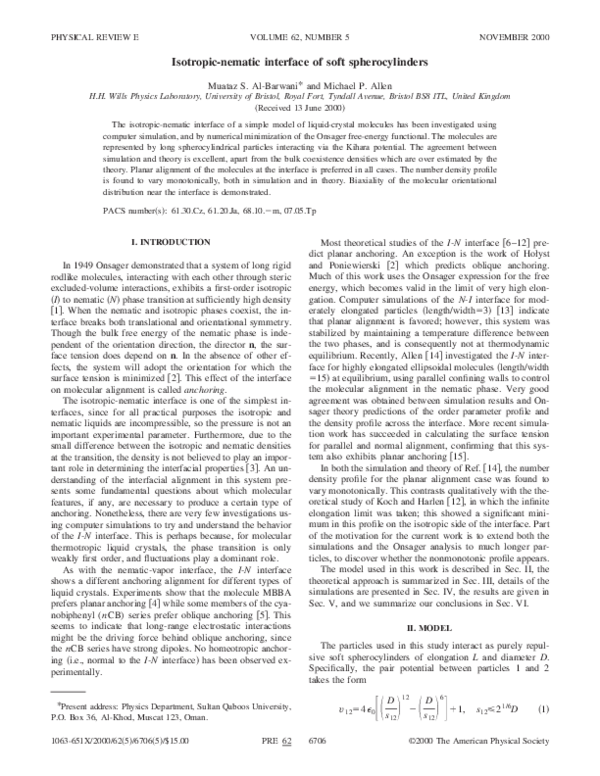 (PDF) Isotropic-nematic interface of soft spherocylinders