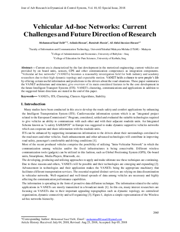(PDF) Vehicular Ad-hoc Networks: Current Challenges and Future Direction of Research