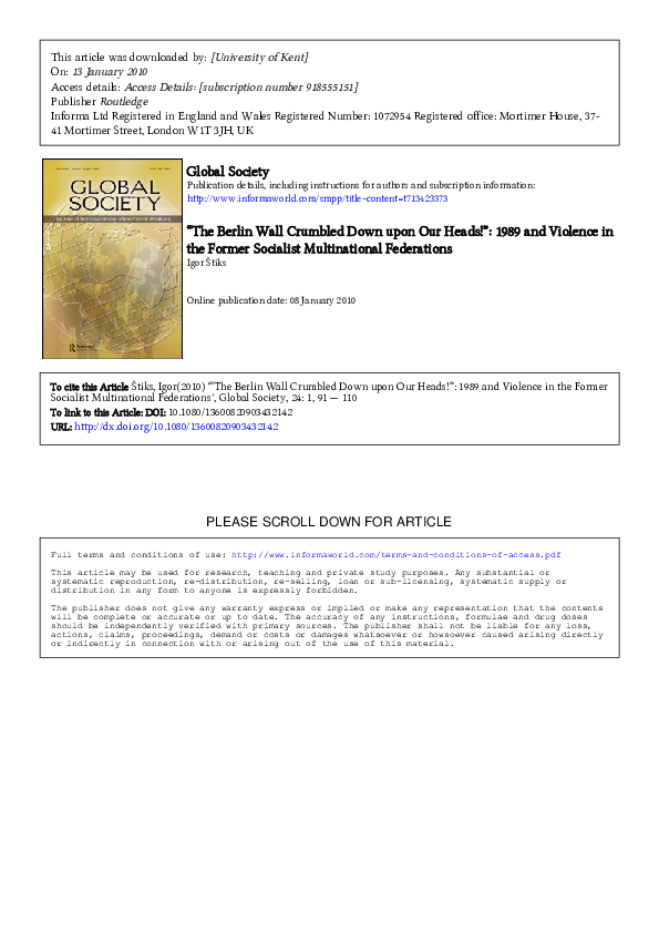 (PDF) “The Berlin Wall Crumbled Down upon Our Heads!”: 1989 and ...
