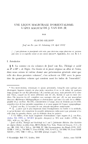 (PDF) Claude Gilliot « Leçon magistrale d’orientalisme : l’opus magnum ...
