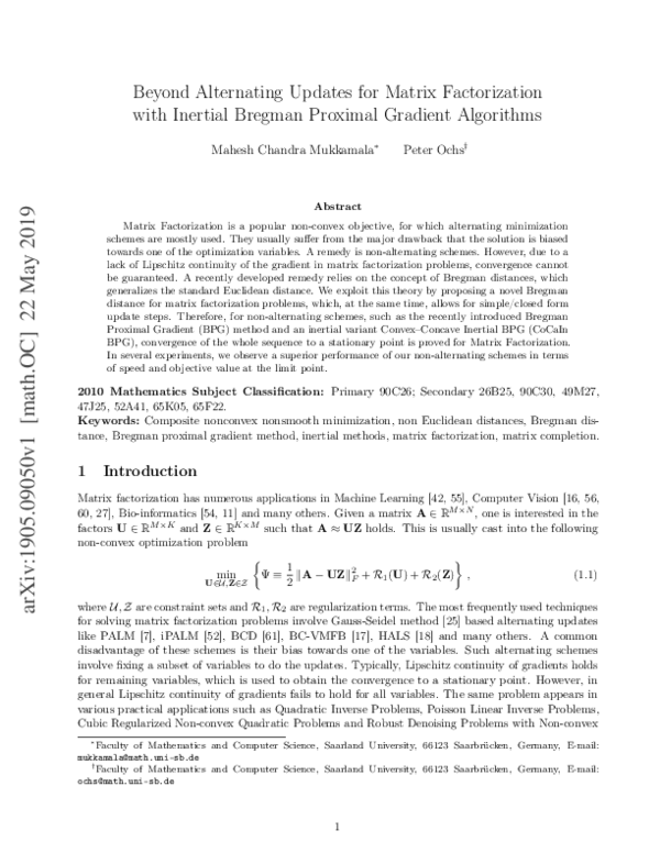 Pdf Beyond Alternating Updates For Matrix Factorization With Inertial Bregman Proximal
