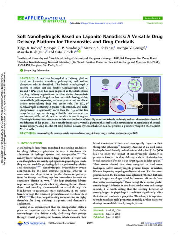 (PDF) Soft Nanohydrogels Based on Laponite Nanodiscs: A Versatile Drug Delivery Platform for ...
