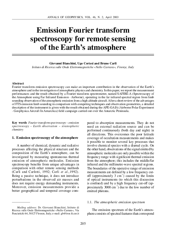 (PDF) Emission Fourier transform spectroscopy for the remote sensing of ...