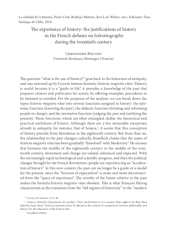 (PDF) The experience of history: the justifications of history in the ...