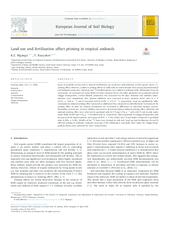 (PDF) European Journal of Soil Biology Land use and fertilisation ...