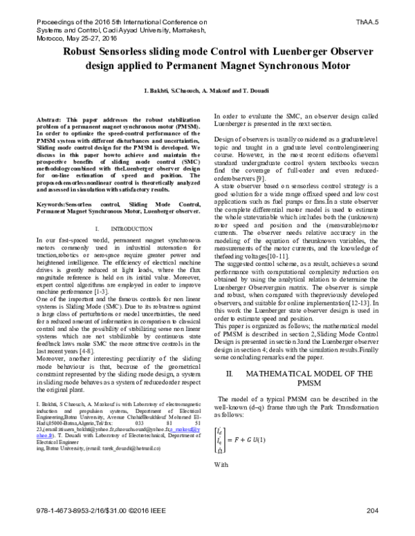 Pdf Robust Sensorless Sliding Mode Control With Luenberger Observer
