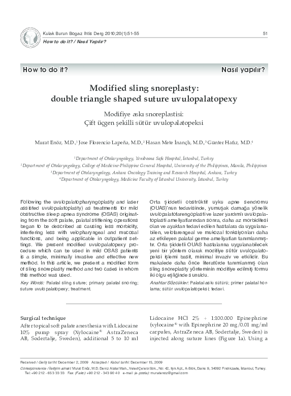 (PDF) Modified sling snoreplasty double triangle shaped suture ...