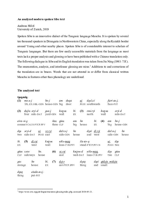 (PDF) An analyzed modern spoken Sibe text