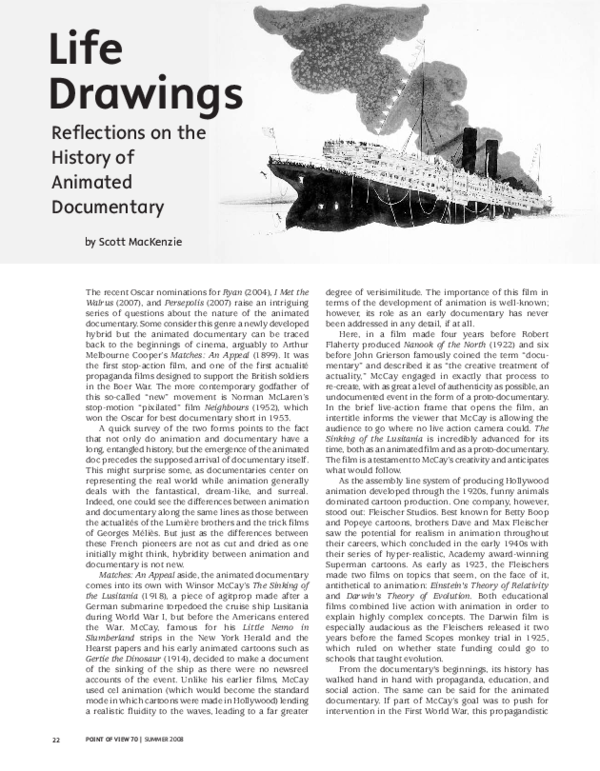 (PDF) Life Drawings: Reflections on the Animated Documentary