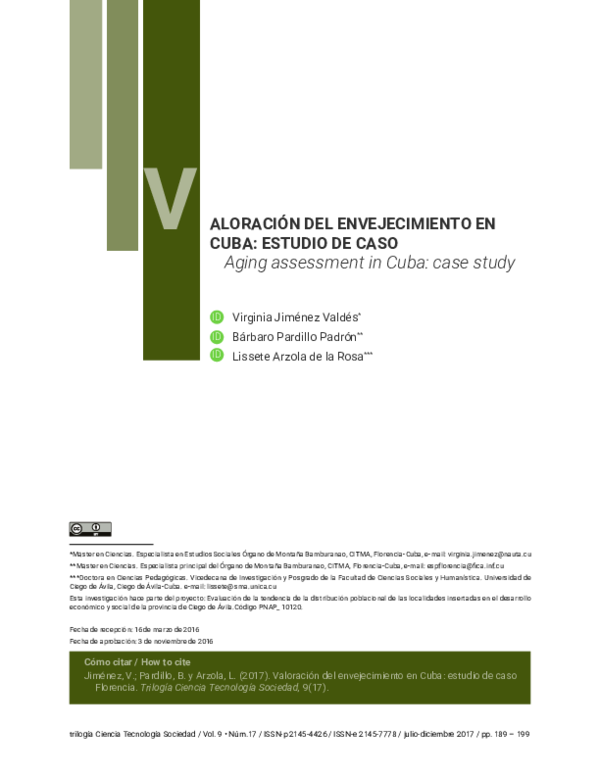 (PDF) Aging assessment in Cuba: case study