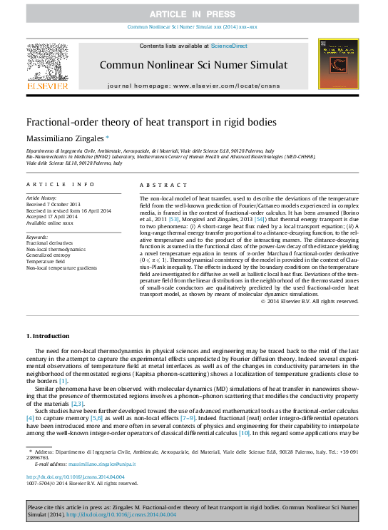 Pdf Fractional Order Theory Of Heat Transport In Rigid Bodies