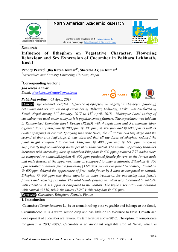 Pdf Influence Of Ethephon On Vegetative Character Flowering