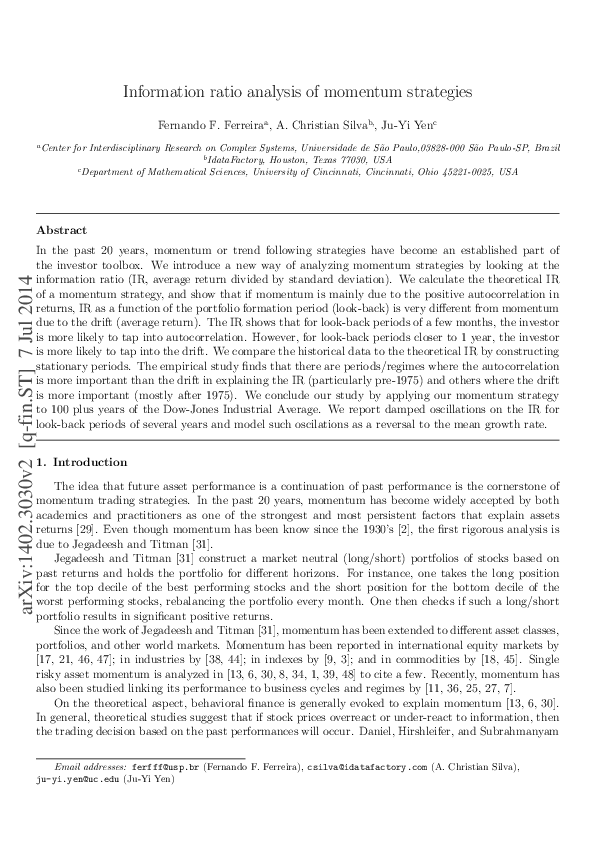 (PDF) Analyzing Momentum Strategies via Information Ratio