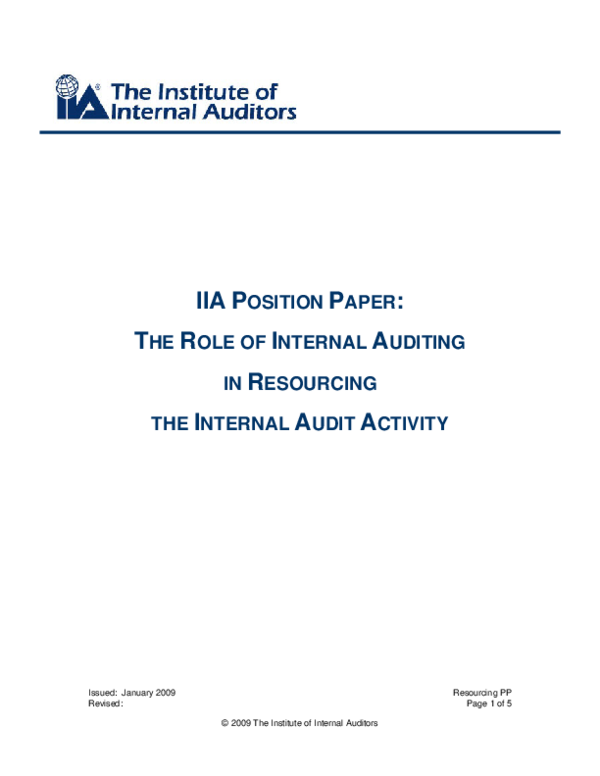 (PDF) IIA POSITION PAPER: THE ROLE OF INTERNAL AUDITING IN RESOURCING ...