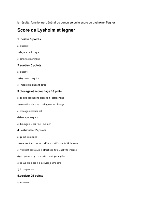 (DOC) le résultat fonctionnel général du genou selon le score de ...