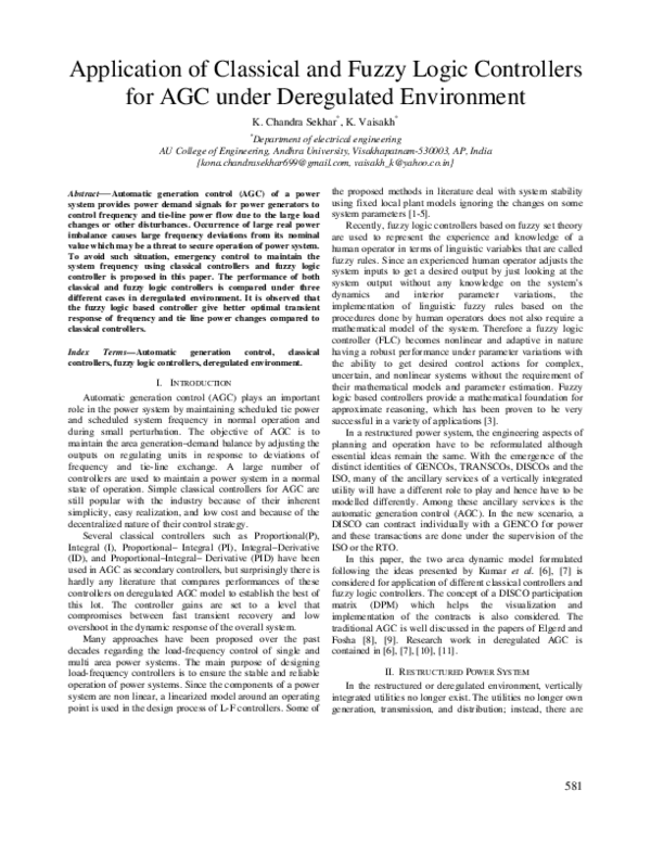 (PDF) Application of Classical and Fuzzy Logic Controllers for AGC ...