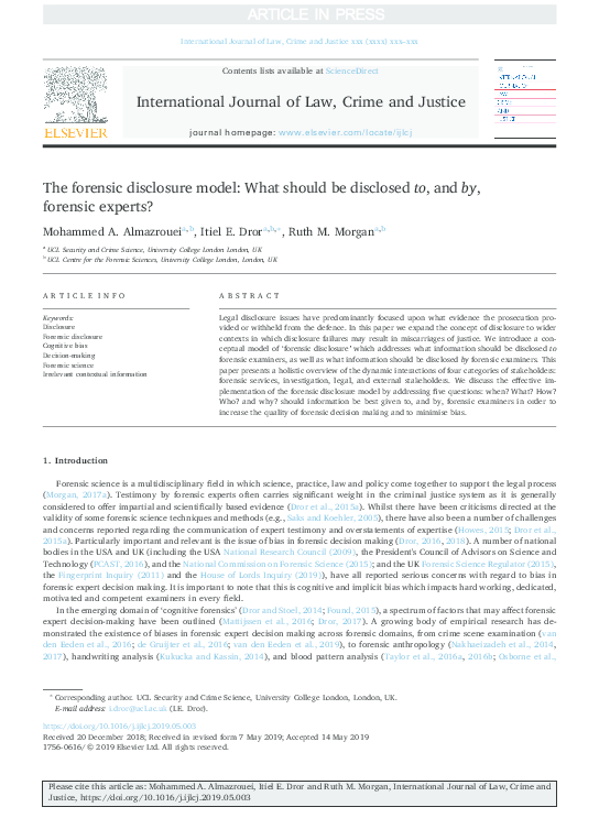 (PDF) The Forensic Disclosure Model: What Should be Disclosed To, and ...