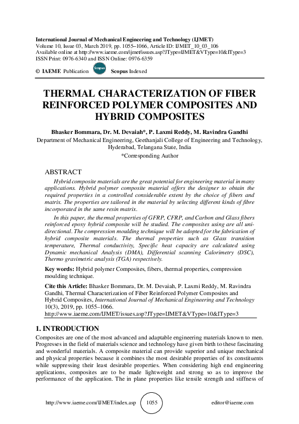 (PDF) THERMAL CHARACTERIZATION OF FIBER REINFORCED POLYMER COMPOSITES ...